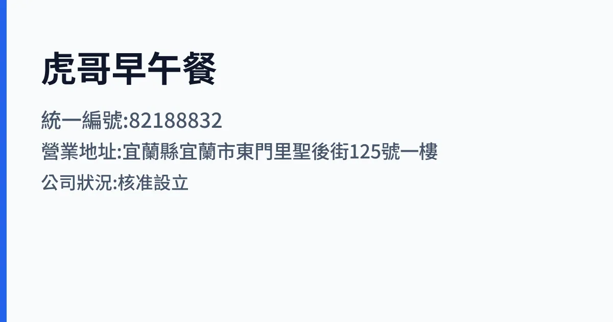 虎哥早午餐 - 統編 82188832（宜蘭縣） 公司登記資料與營業項目詳細圖表