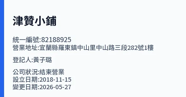 津贊小鋪的照片-統編 82188925(宜蘭縣) 公司登記資料與營業項目詳細圖表