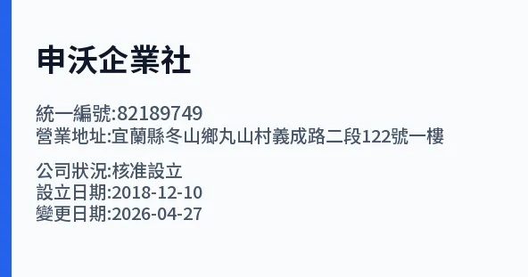 申沃企業社的照片-統編 82189749(宜蘭縣) 公司登記資料與營業項目詳細圖表