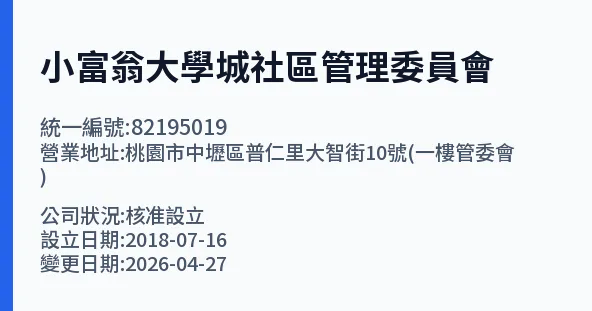 小富翁大學城社區管理委員會的照片-統編 82195019(桃園市) 公司登記資料與營業項目詳細圖表
