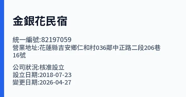 金銀花民宿的照片-統編 82197059(花蓮縣) 公司登記資料與營業項目詳細圖表