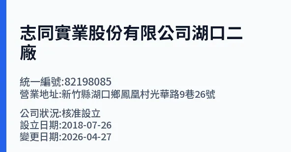 志同實業股份有限公司湖口二廠的照片-統編 82198085(新竹縣) 公司登記資料與營業項目詳細圖表