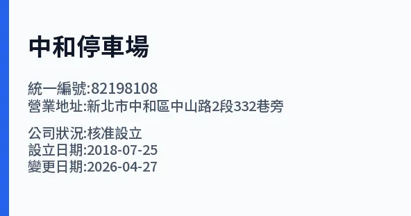 中和停車場的照片-統編 82198108(新北市) 公司登記資料與營業項目詳細圖表