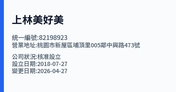 上林美好美的照片-統編 82198923(桃園市) 公司登記資料與營業項目詳細圖表