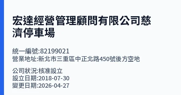 宏達經營管理顧問有限公司慈濟停車場的照片-統編 82199021(新北市) 公司登記資料與營業項目詳細圖表
