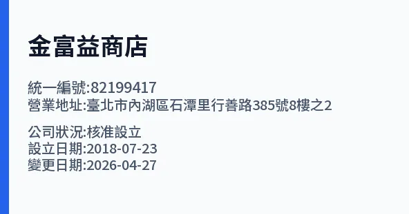 金富益商店的照片-統編 82199417(臺北市) 公司登記資料與營業項目詳細圖表