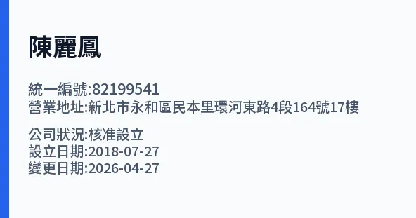 陳麗鳳的照片-統編 82199541(新北市) 公司登記資料與營業項目詳細圖表