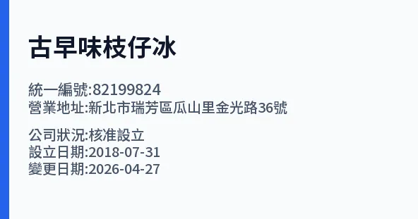 古早味枝仔冰的照片-統編 82199824(新北市) 公司登記資料與營業項目詳細圖表