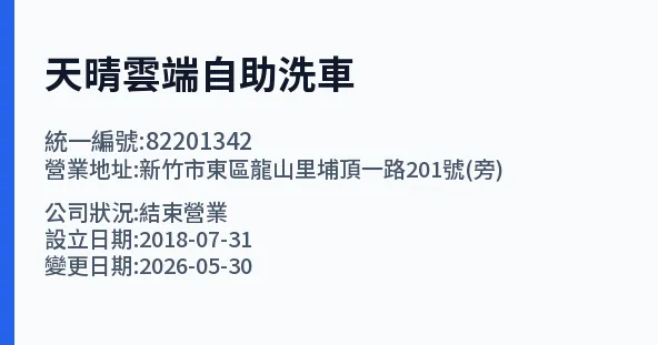 天晴雲端自助洗車的照片-統編 82201342(新竹市) 公司登記資料與營業項目詳細圖表
