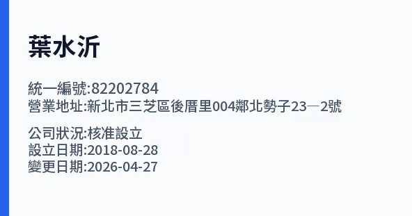 葉水沂的照片-統編 82202784(新北市) 公司登記資料與營業項目詳細圖表
