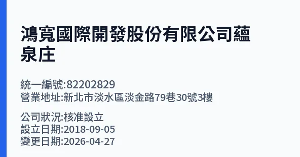 鴻寬國際開發股份有限公司蘊泉庄的照片-統編 82202829(新北市) 公司登記資料與營業項目詳細圖表