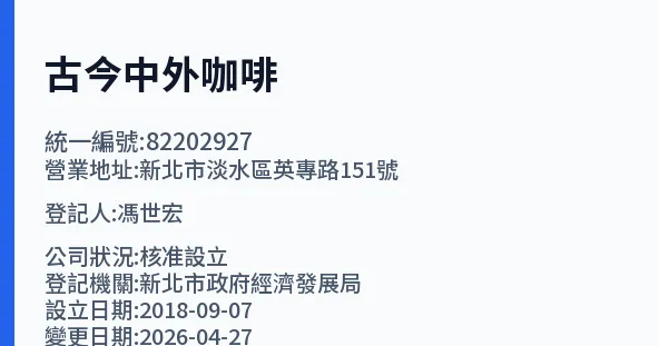 古今中外咖啡的照片-統編 82202927(新北市) 公司登記資料與營業項目詳細圖表
