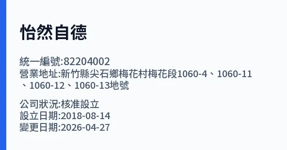 怡然自德的照片-統編 82204002(新竹縣) 公司登記資料與營業項目詳細圖表