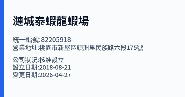 漣城泰蝦龍蝦場的照片-統編 82205918(桃園市) 公司登記資料與營業項目詳細圖表