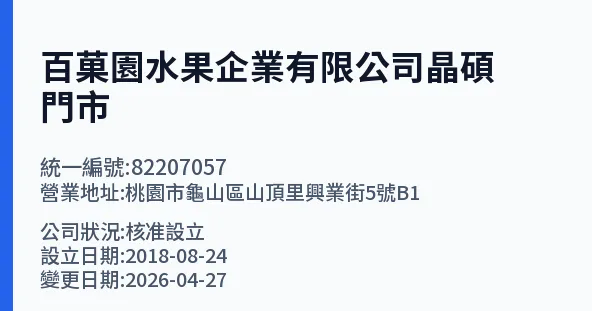 百菓園水果企業有限公司晶碩門市的照片-統編 82207057(桃園市) 公司登記資料與營業項目詳細圖表