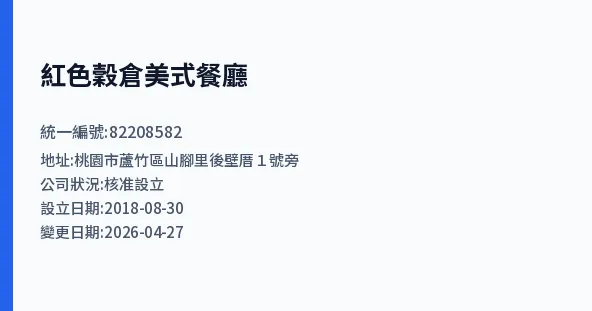 紅色穀倉美式餐廳的照片-統編 82208582(桃園市) 公司登記資料與營業項目詳細圖表