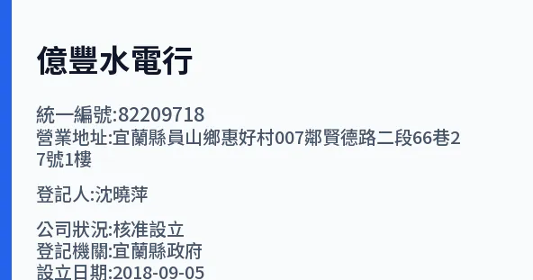 億豐水電行的照片-統編 82209718(宜蘭縣) 公司登記資料與營業項目詳細圖表