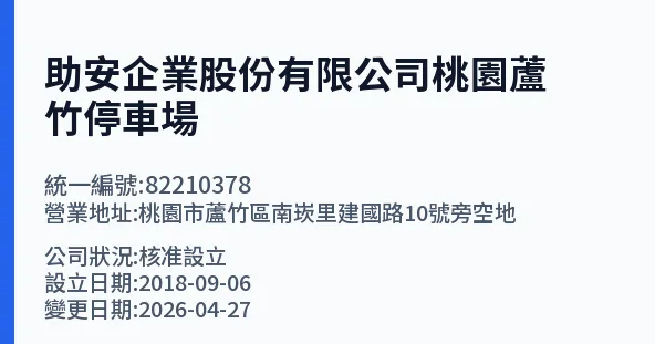 助安企業股份有限公司桃園蘆竹停車場的照片-統編 82210378(桃園市) 公司登記資料與營業項目詳細圖表