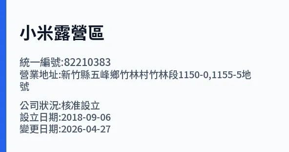 小米露營區的照片-統編 82210383(新竹縣) 公司登記資料與營業項目詳細圖表