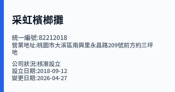 采虹檳榔攤的照片-統編 82212018(桃園市) 公司登記資料與營業項目詳細圖表