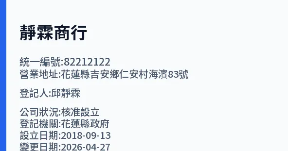 靜霖商行的照片-統編 82212122(花蓮縣) 公司登記資料與營業項目詳細圖表