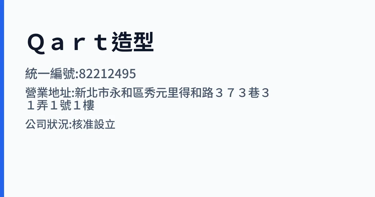 Ｑａｒｔ造型 - 統編 82212495(新北市) 公司登記資料與營業項目詳細圖表