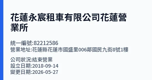 花蓮永宸租車有限公司花蓮營業所的照片-統編 82212586(花蓮縣) 公司登記資料與營業項目詳細圖表