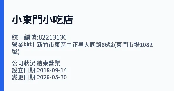 小東門小吃店的照片-統編 82213136(新竹市) 公司登記資料與營業項目詳細圖表