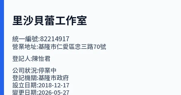 里沙貝蕾工作室的照片-統編 82214917(基隆市) 公司登記資料與營業項目詳細圖表
