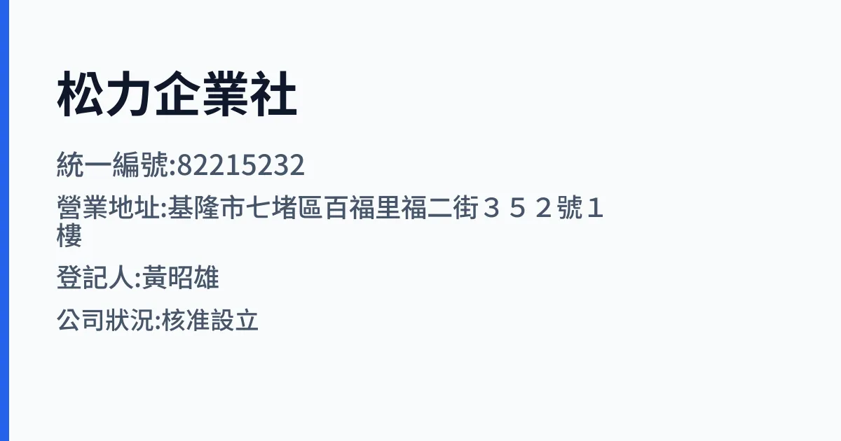 松力企業社 - 統編 82215232(基隆市) 公司登記資料與營業項目詳細圖表