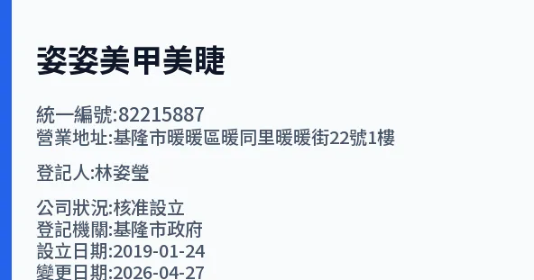 姿姿美甲美睫的照片-統編 82215887(基隆市) 公司登記資料與營業項目詳細圖表
