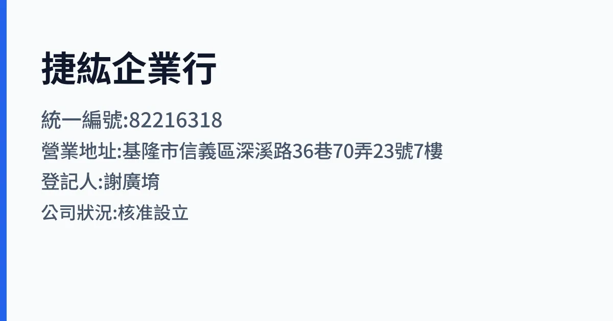 捷紘企業行 - 統編 82216318(基隆市) 公司登記資料與營業項目詳細圖表