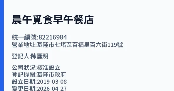 晨午覓食早午餐店的照片-統編 82216984(基隆市) 公司登記資料與營業項目詳細圖表