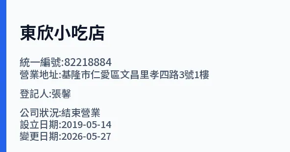 東欣小吃店的照片-統編 82218884(基隆市) 公司登記資料與營業項目詳細圖表