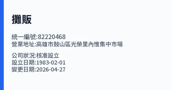 攤販的照片-統編 82220468(高雄市) 公司登記資料與營業項目詳細圖表