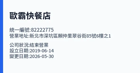 歐霸快餐店的照片-統編 82222775(新北市) 公司登記資料與營業項目詳細圖表