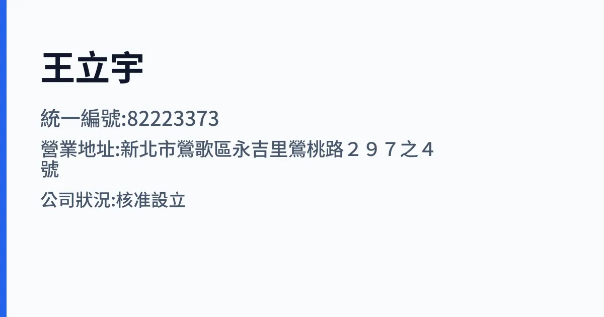 王立宇 - 統編 82223373(新北市) 公司登記資料與營業項目詳細圖表