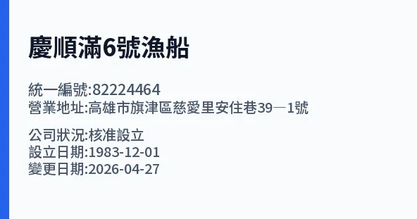 慶順滿6號漁船的照片-統編 82224464(高雄市) 公司登記資料與營業項目詳細圖表