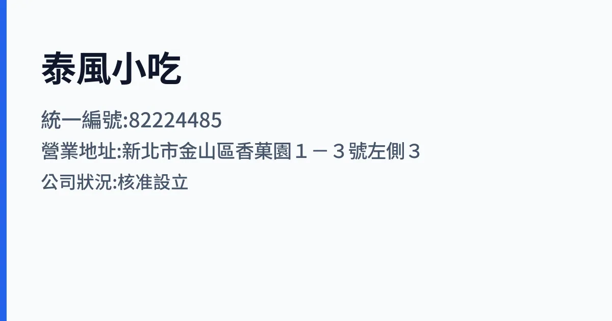 泰風小吃 - 統編 82224485(新北市) 公司登記資料與營業項目詳細圖表