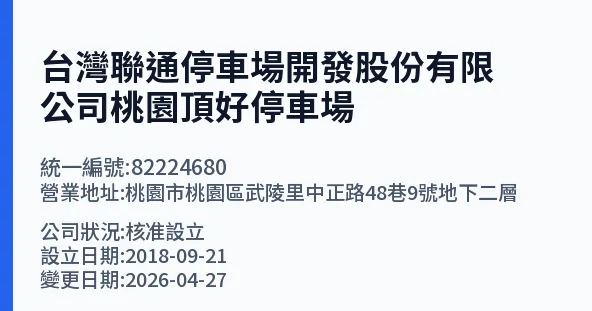 台灣聯通停車場開發股份有限公司桃園頂好停車場的照片-統編 82224680(桃園市) 公司登記資料與營業項目詳細圖表
