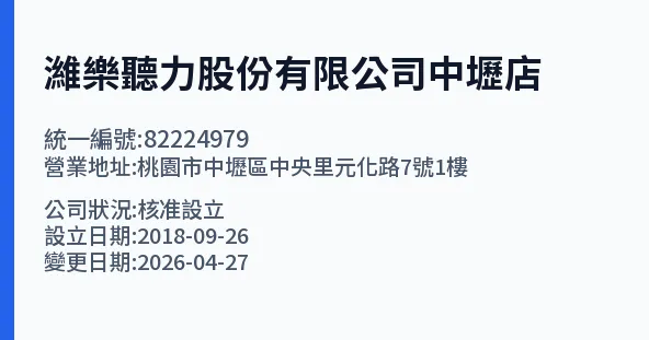 濰樂聽力股份有限公司中壢店的照片-統編 82224979(桃園市) 公司登記資料與營業項目詳細圖表