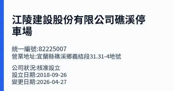 江陵建設股份有限公司礁溪停車場的照片-統編 82225007(宜蘭縣) 公司登記資料與營業項目詳細圖表