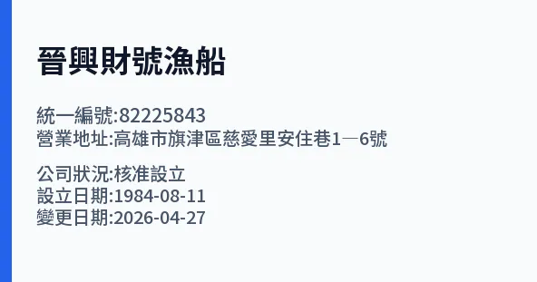 晉興財號漁船的照片-統編 82225843(高雄市) 公司登記資料與營業項目詳細圖表