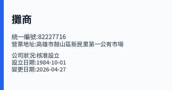 攤商的照片-統編 82227716(高雄市) 公司登記資料與營業項目詳細圖表