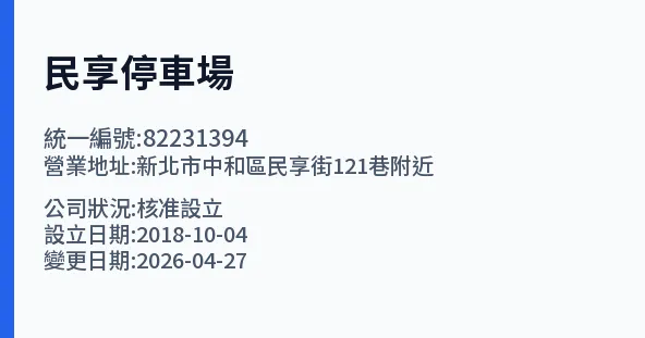 民享停車場的照片-統編 82231394(新北市) 公司登記資料與營業項目詳細圖表