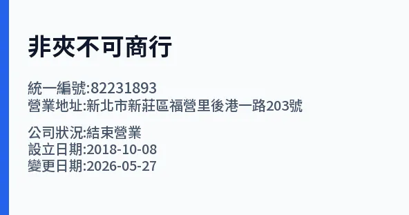 非夾不可商行的照片-統編 82231893(新北市) 公司登記資料與營業項目詳細圖表