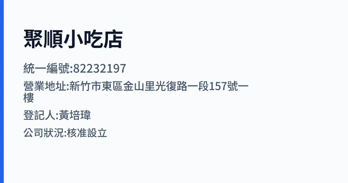 聚順小吃店 - 統編 82232197(新竹市) 公司登記資料與營業項目詳細圖表