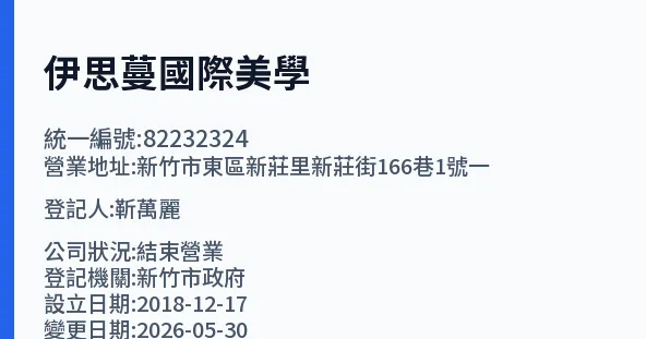 伊思蔓國際美學的照片-統編 82232324(新竹市) 公司登記資料與營業項目詳細圖表