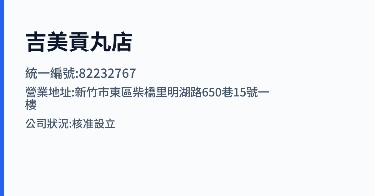 吉美貢丸店 - 統編 82232767(新竹市) 公司登記資料與營業項目詳細圖表