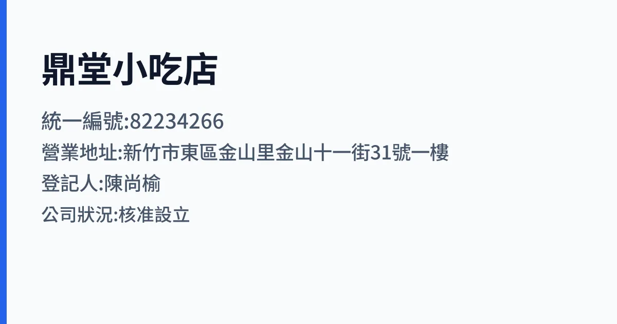 鼎堂小吃店 - 統編 82234266(新竹市) 公司登記資料與營業項目詳細圖表